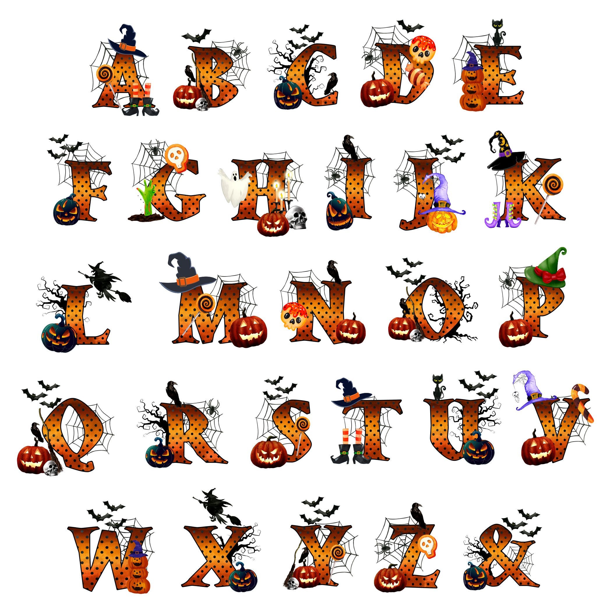 Halloween Clipart Alphabet PNG, Watercolor Alphabet Clip Art ...