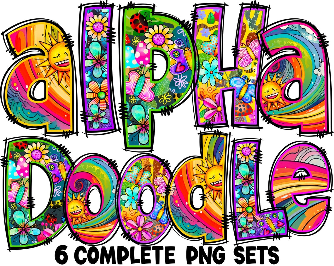 BUNDLE Spring Floral Alphabet PNG Doodle Alpha Doodle - Etsy
