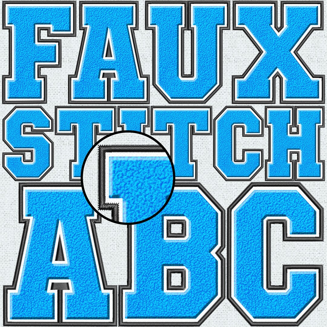 Light Blue Faux Embroidery Chenille Letters, Faux Chenille Patch, Faux ...