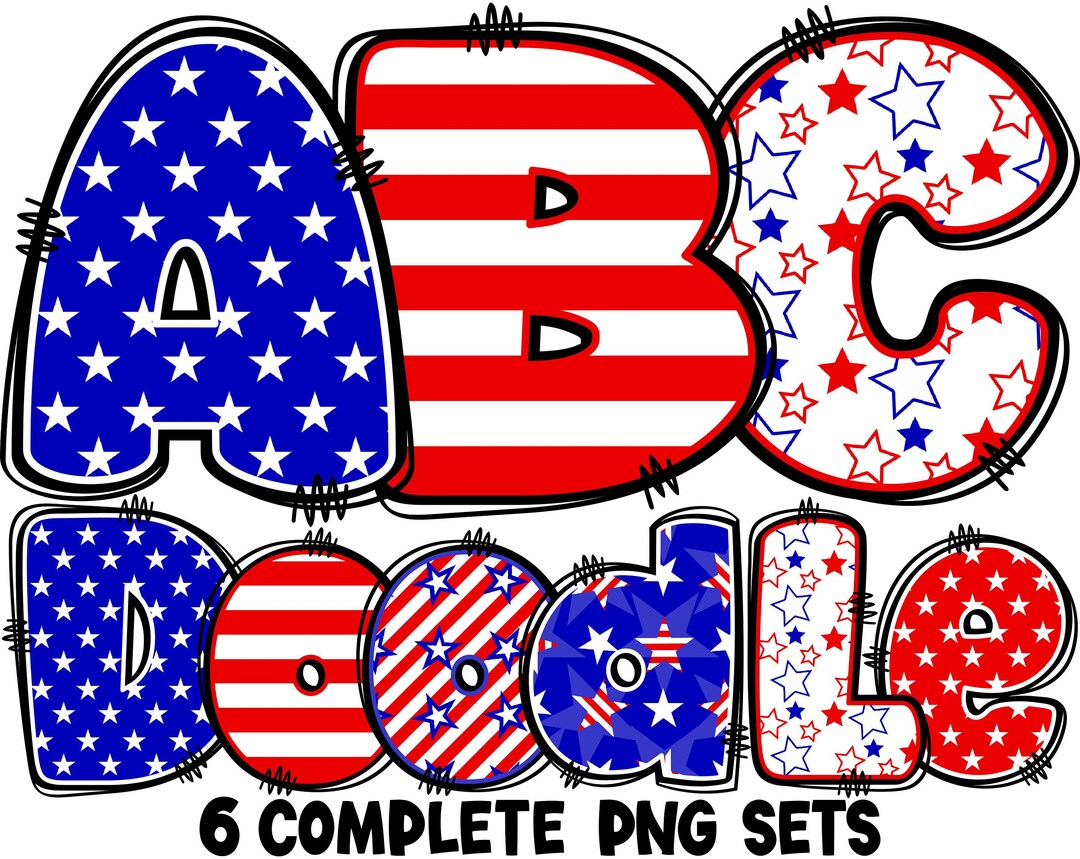 Patriotic Alphabet PNG, 4th of July, Independence Day, Alpha Doodle ...