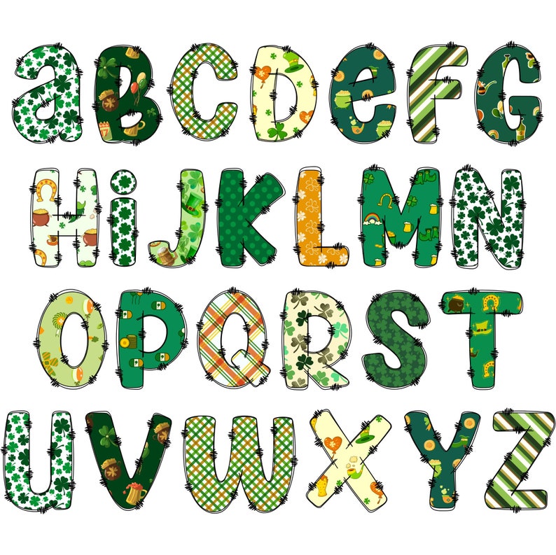 St Patrick's Day Letters PNG Shamrock Alphabet Clip Art | Etsy