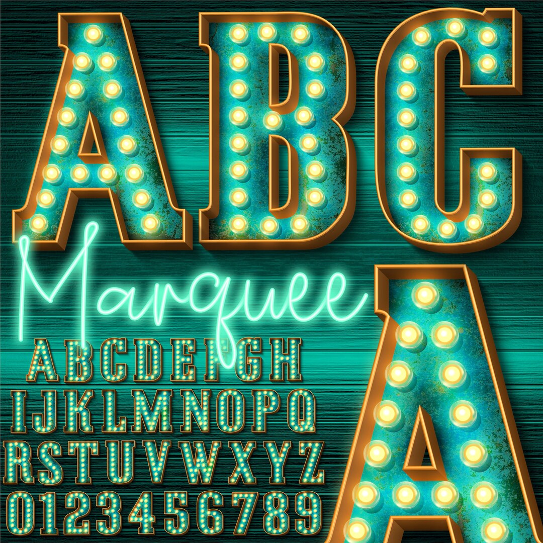 Turquoise Marquee Letters PNG, Light Bulbs Letters, PNG Letters, 3D ...