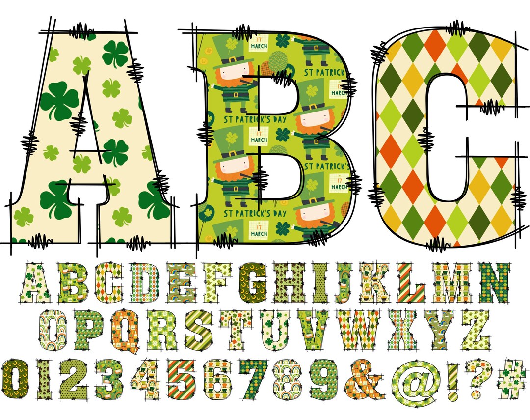 St Patrick's Day Letters PNG, Shamrock Alphabet Clip Art, Doodle Irish ...
