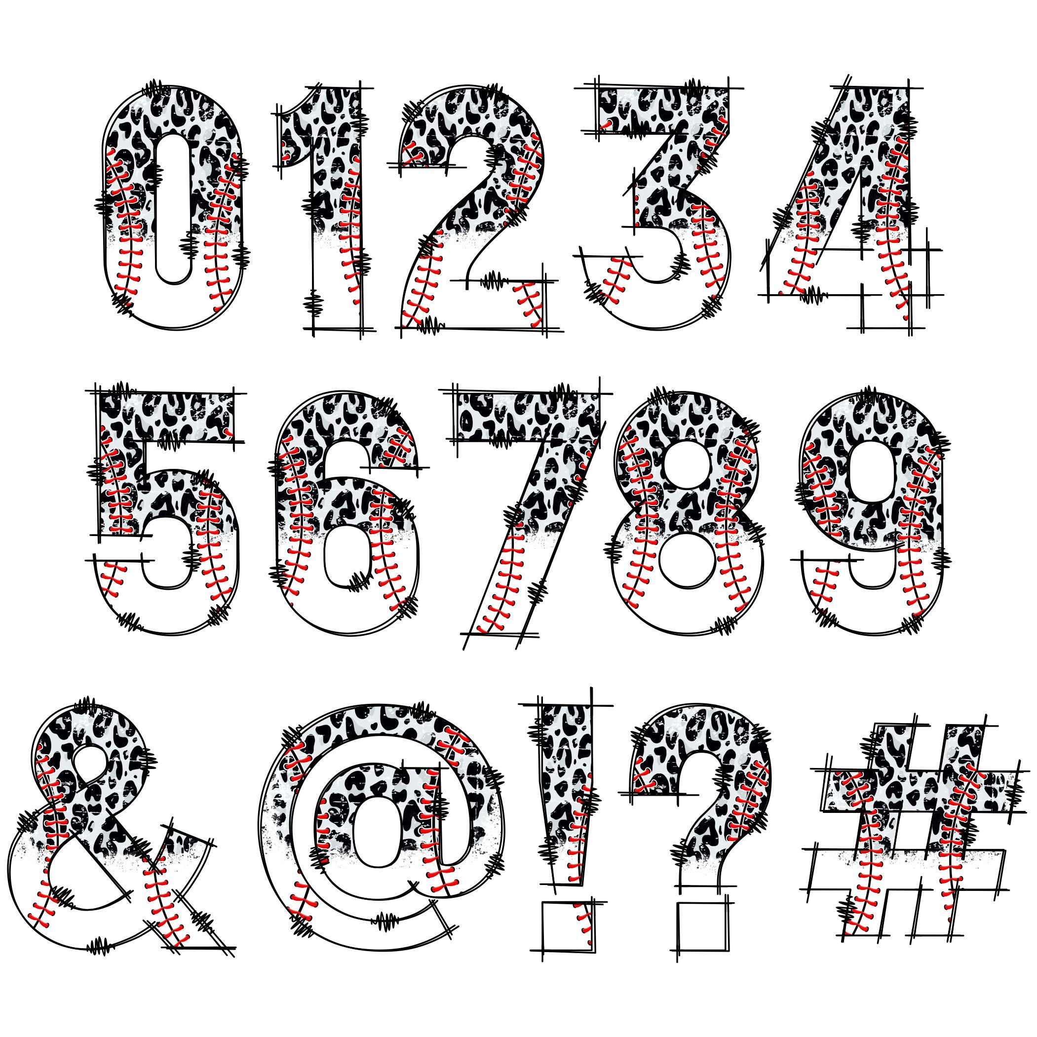 Baseball Letters PNG Leopard Doodle Alpha Gray Color - Etsy