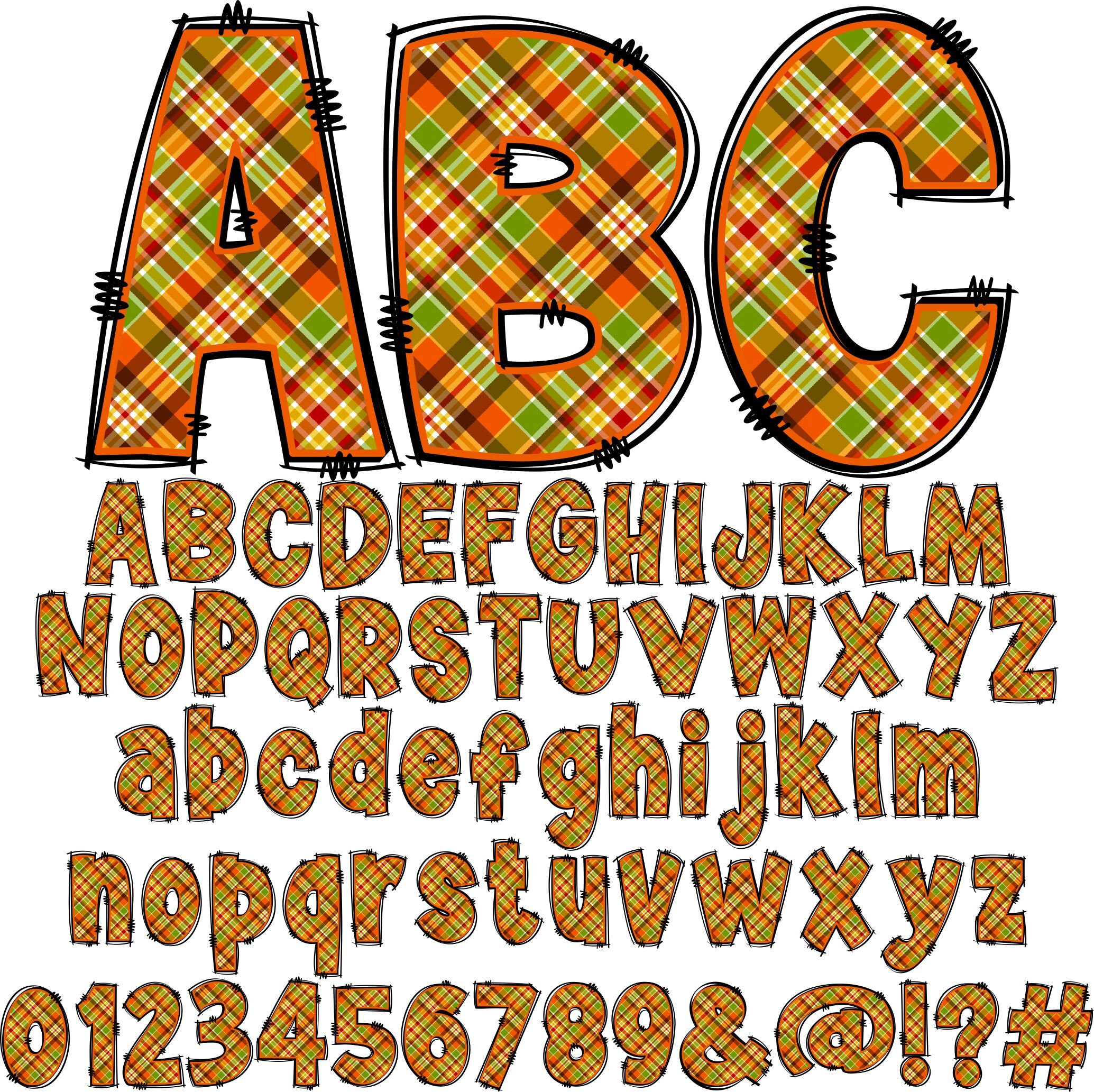BUNDLE Autumn Plaid Alphabet PNG, Fall, Alpha Doodle, Letters, Fall ...