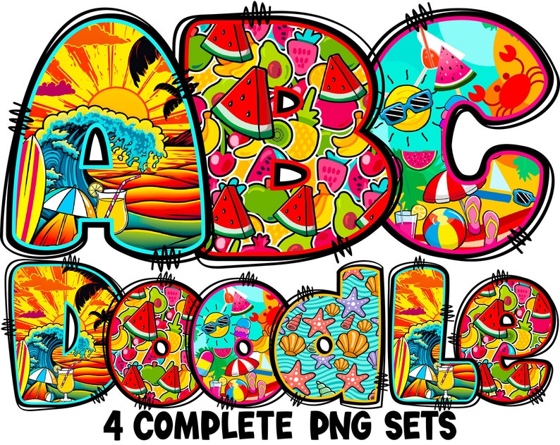 Summer Letters & Numbers PNG Alpha Doodle PNG Letters Beach - Etsy