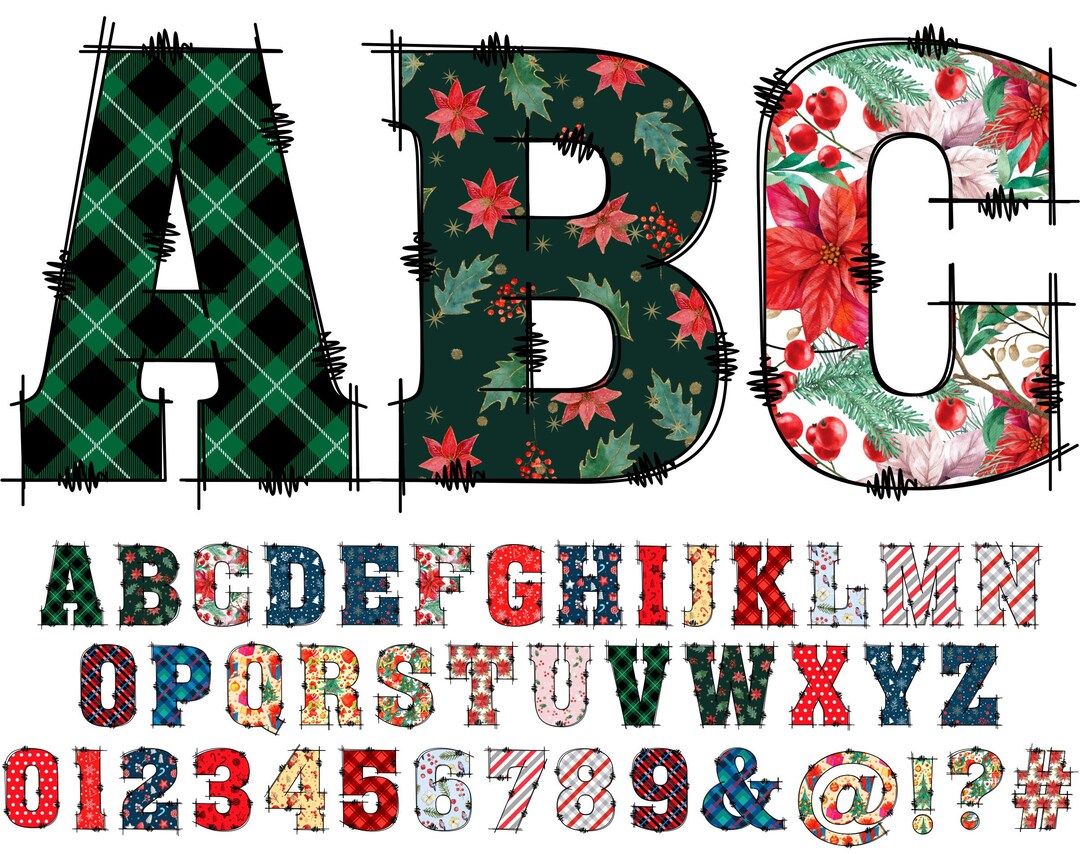 Christmas Clipart Letters PNG, Green Wrapping Paper, Doodle Holidays ...