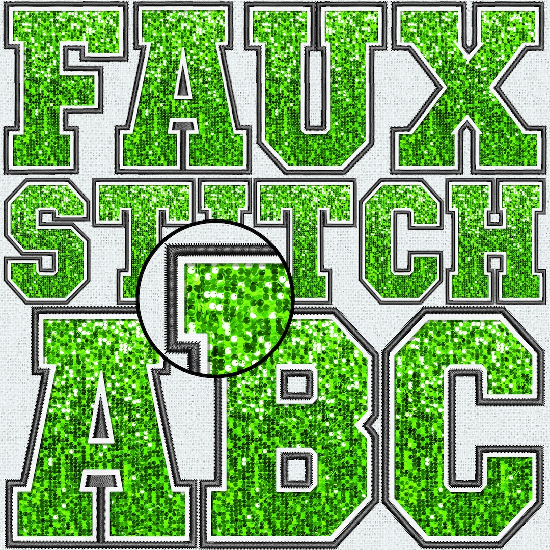 Faux Embroidery Green Sequin Letters, Faux Sequin Patch, Faux Sequin ...