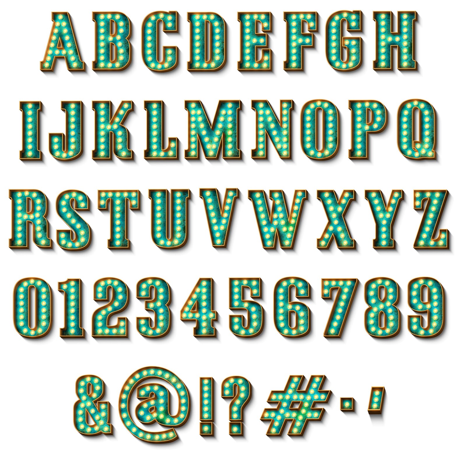 Turquoise Marquee Letters PNG, Light Bulbs Letters, PNG Letters, 3D ...