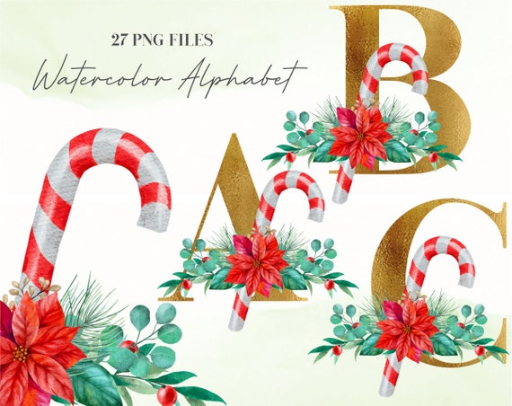 Christmas Watercolor Alphabet PNG Gold Letters Alphabet Clip | Etsy