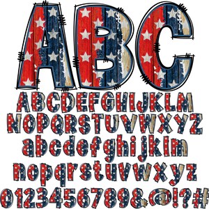 Patriotic Vintage Doodle Letters Alphabet PNG, 4th of July ...