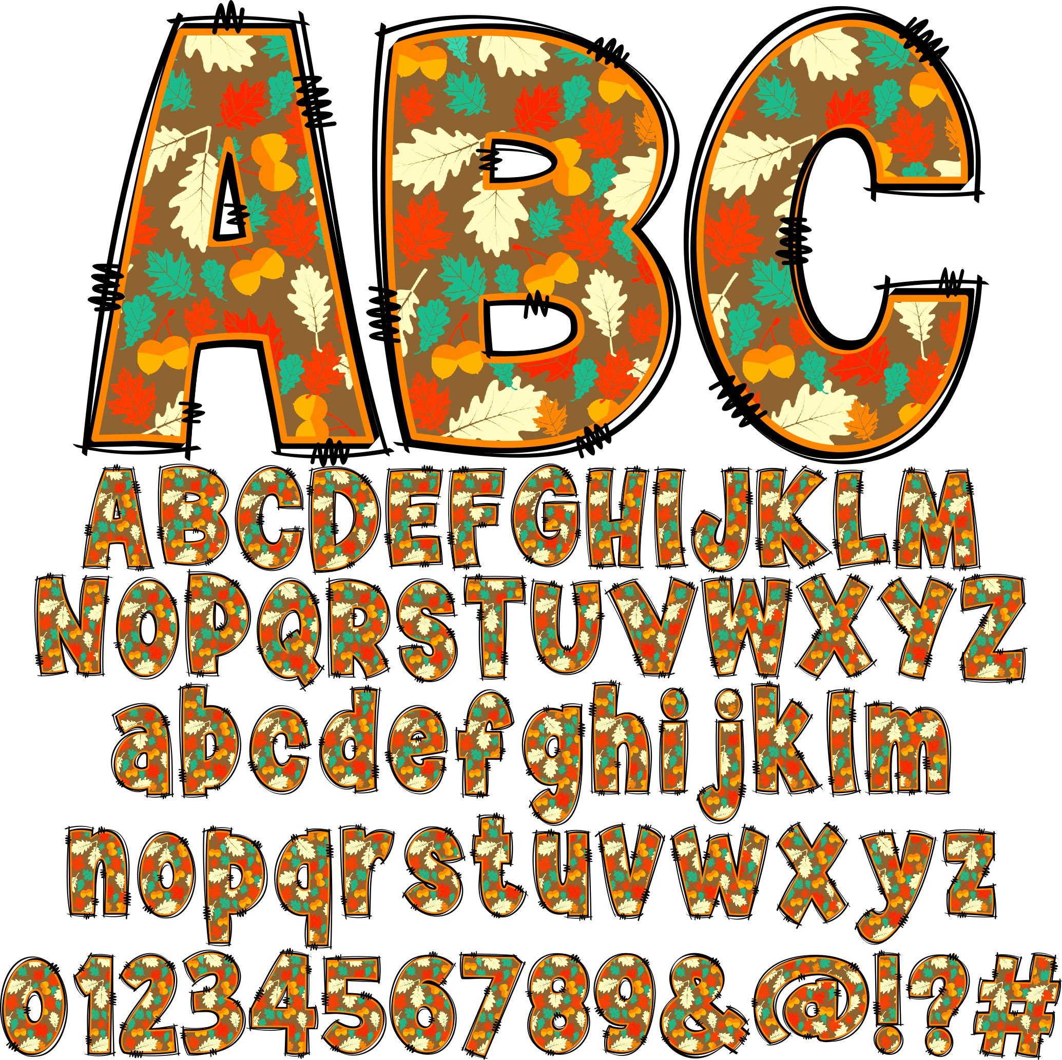 BUNDLE Fall Autumn Alphabet PNG Alpha Doodle PNG Letters - Etsy