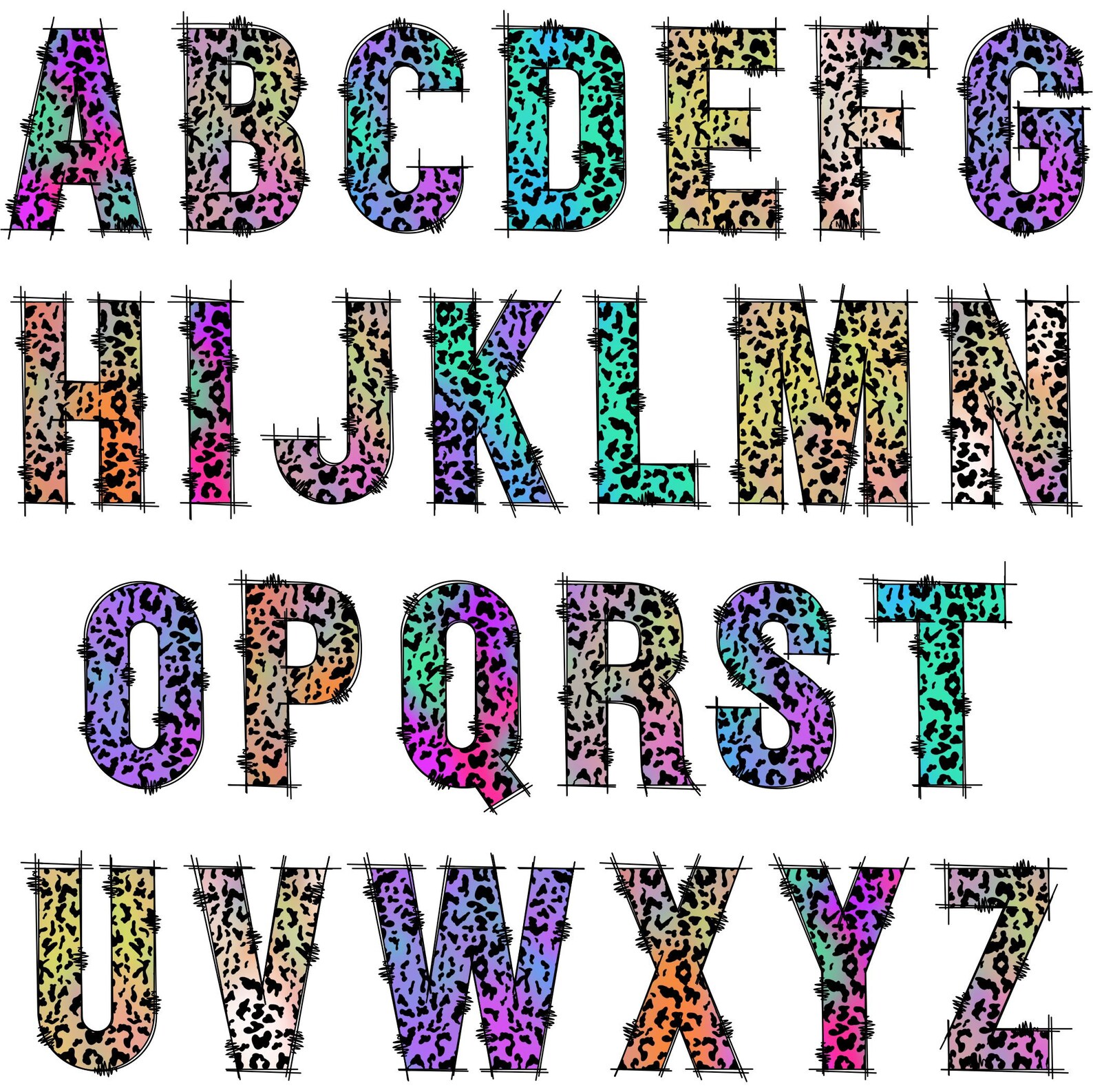 Cheetah Print Colorful Alphabet PNG Doodle Alphabet Clip Art - Etsy