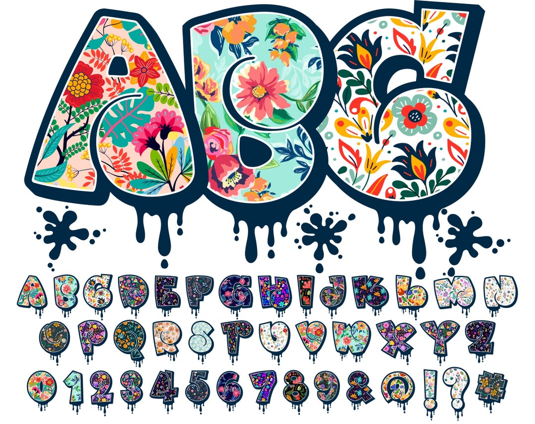Graffiti Spring Floral Alphabet PNG, Alpha Pack, Doodle Flowers, Doodle ...