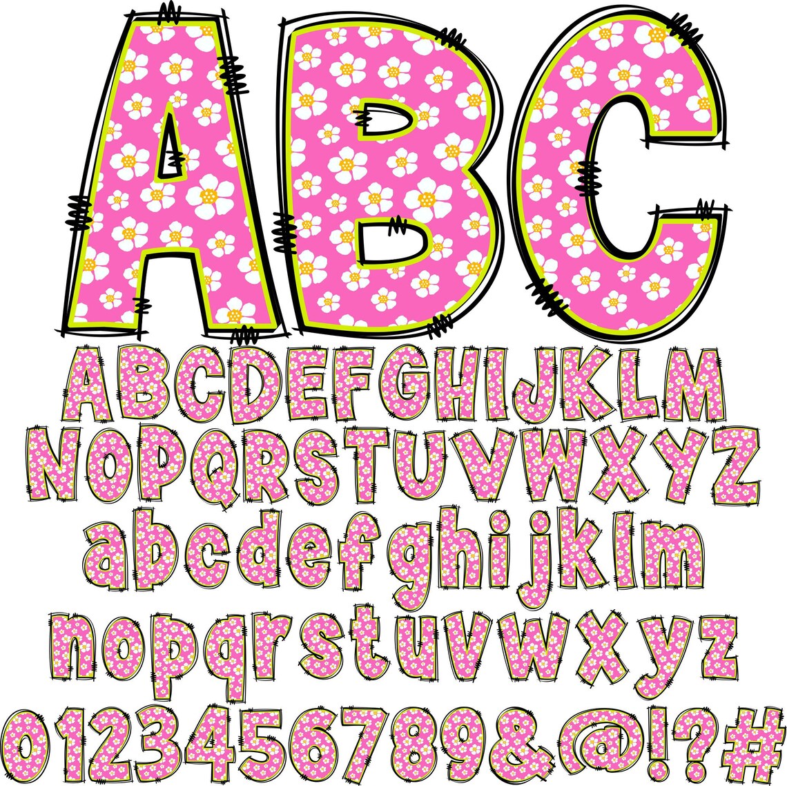 BUNDLE Spring Floral Alphabet PNG Doodle Alpha Doodle - Etsy