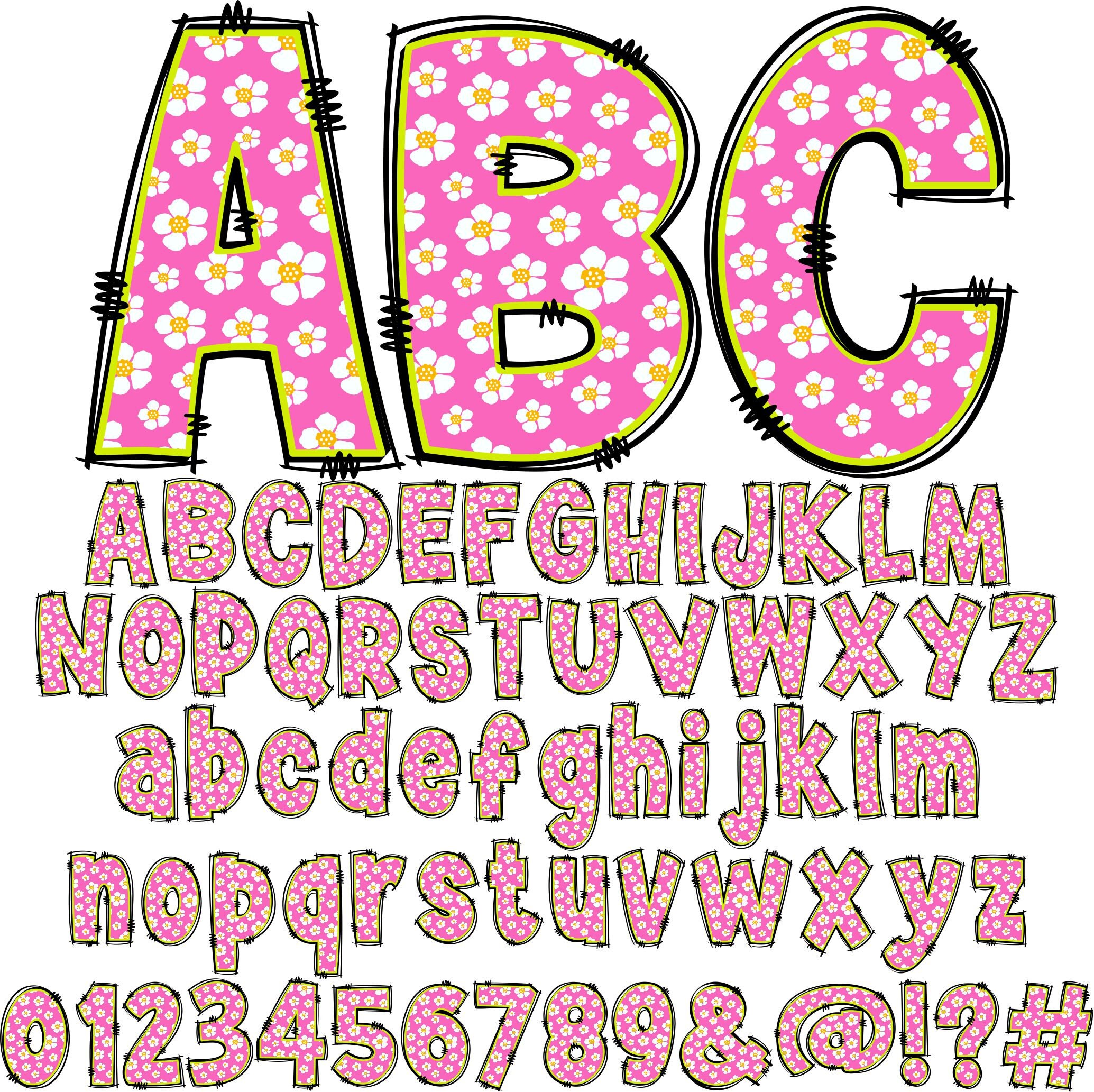 BUNDLE Spring Floral Alphabet PNG Doodle Alpha Doodle - Etsy