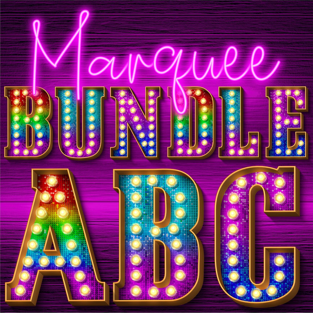 BUNDLE Marquee Letters PNG, Light Bulbs Letters, PNG Letters, 3D Gold ...