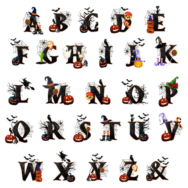 Halloween Clipart Alphabet PNG Watercolor Alphabet Clip Art - Etsy