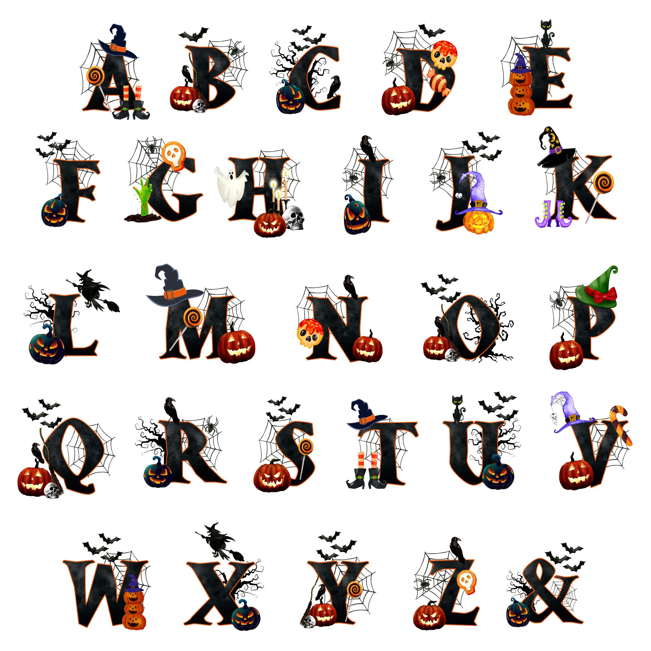 Halloween Clipart Alphabet PNG Watercolor Alphabet Clip Art - Etsy