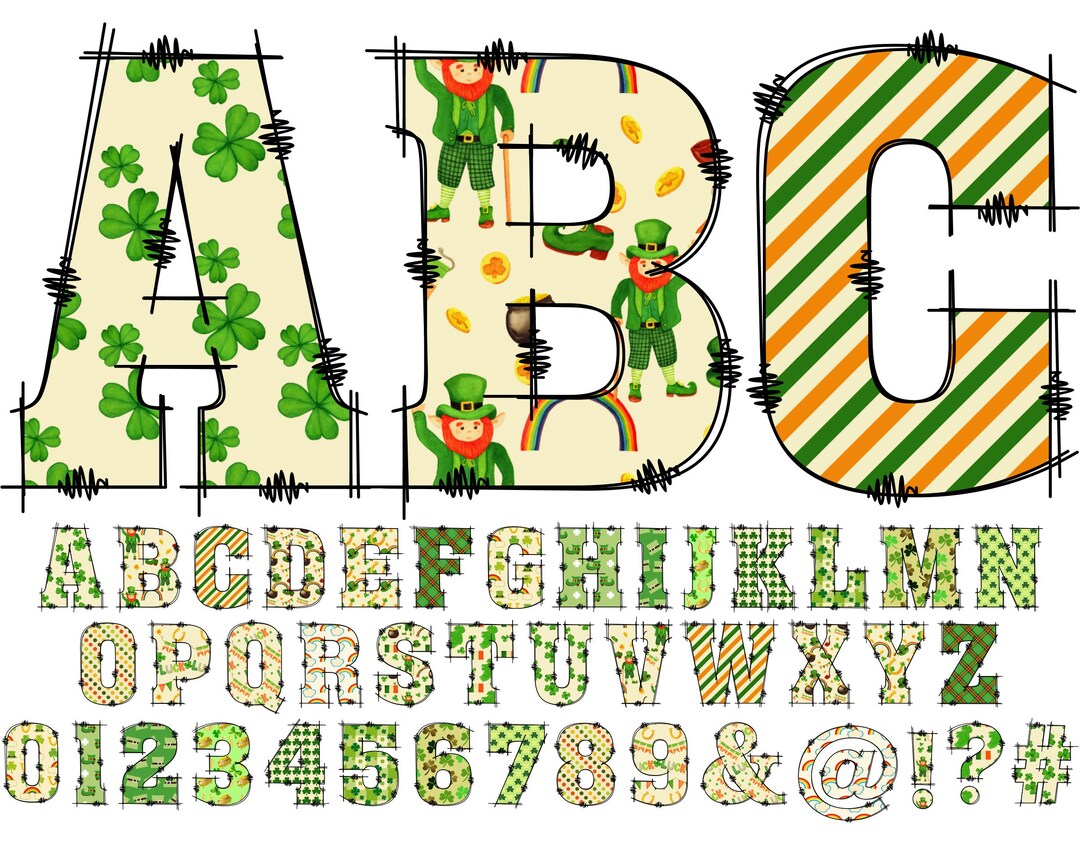 St Patrick's Day Letters PNG, Shamrock Alphabet Clip Art, Doodle Irish ...