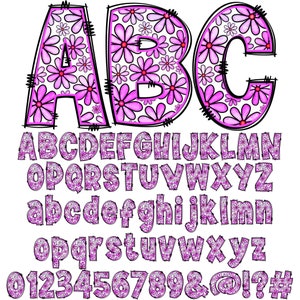BUNDLE Spring Floral Alphabet PNG, Doodle Alpha, Doodle Flowers, Doodle ...