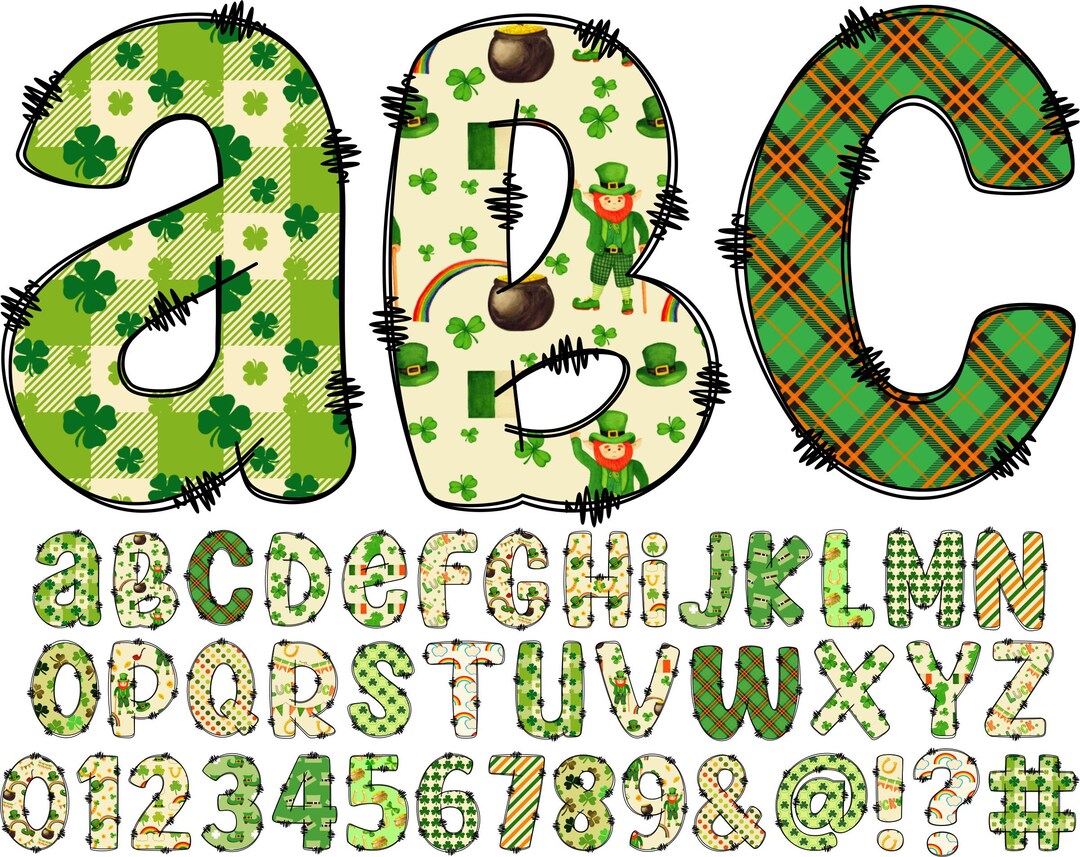 St Patrick's Day Letters PNG, Shamrock Alphabet Clip Art, Doodle Irish ...