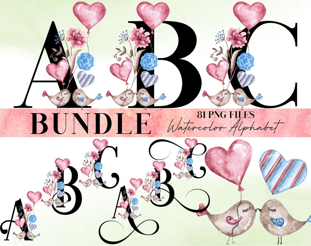 Bundle Valentine's Day Letters PNG, Love Alphabet , PNG, Watercolor ...