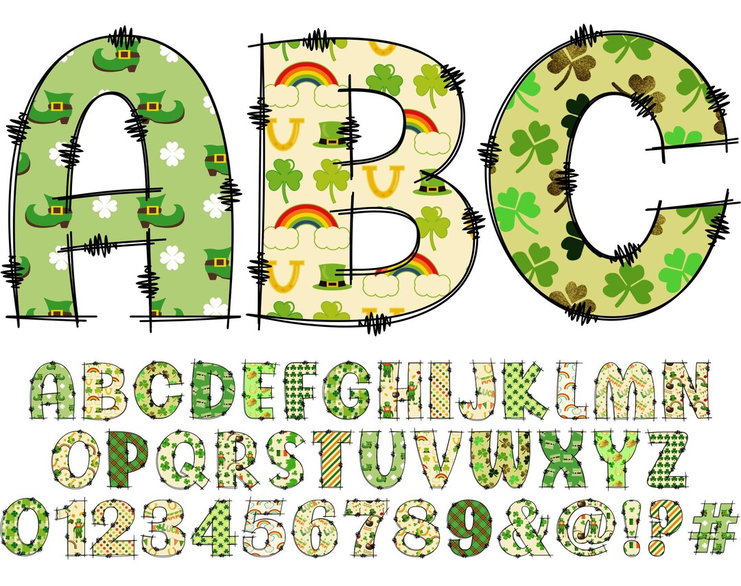 St Patrick's Day Letters PNG, Shamrock Alphabet Clip Art, Doodle Irish ...