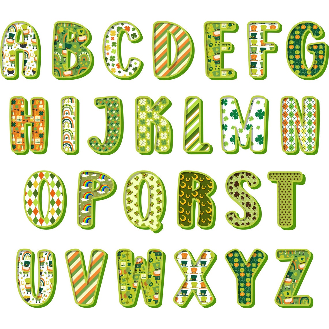 St Patrick's Day Letters PNG Shamrock Alphabet Clip Art - Etsy