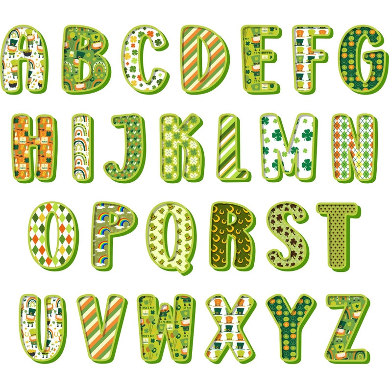 St Patrick's Day Letters PNG Shamrock Alphabet Clip Art - Etsy