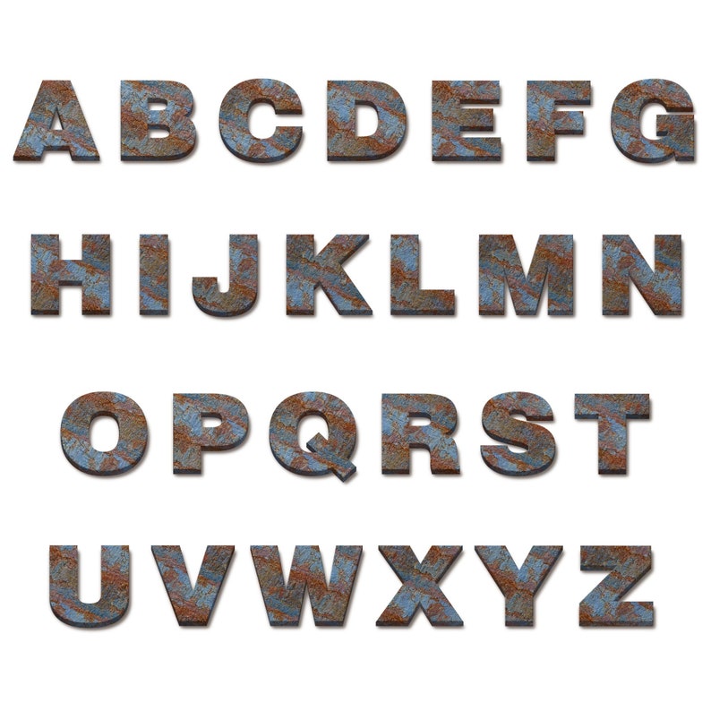 Rusted PNG Letters, Transparent Background, 3D Rusted Alphabet Clip Art ...