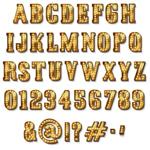 Gold Marquee Letters PNG, Light Bulbs Letters, PNG Letters, 3D Letters ...
