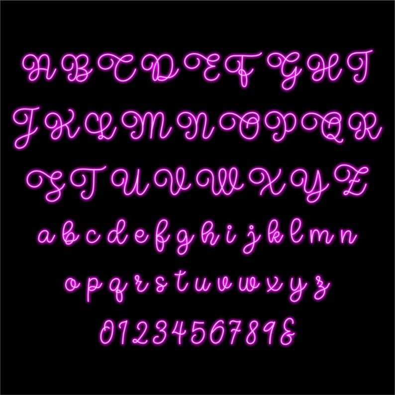 Neon Glow Effect Alphabet PNG Clip Art Letters Script Font Instant ...