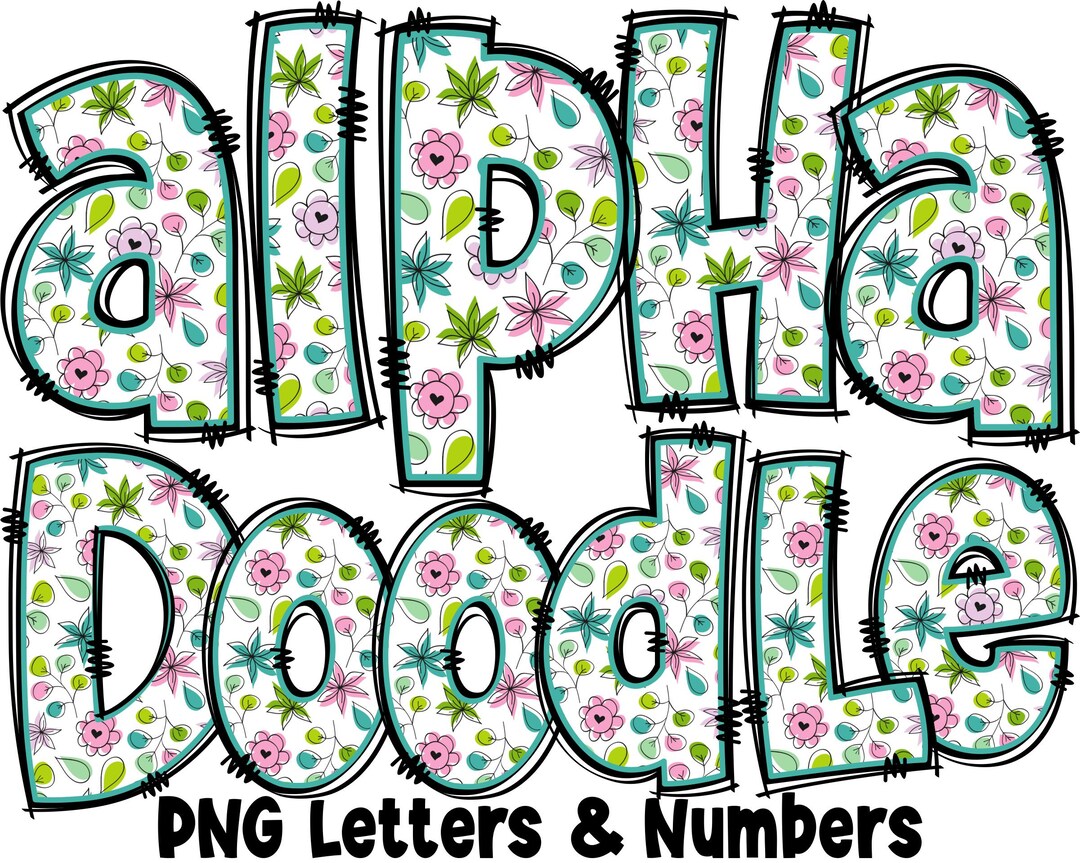 Floral Letters & Numbers PNG, Alpha Doodle, PNG Letters, Floral Doodle ...