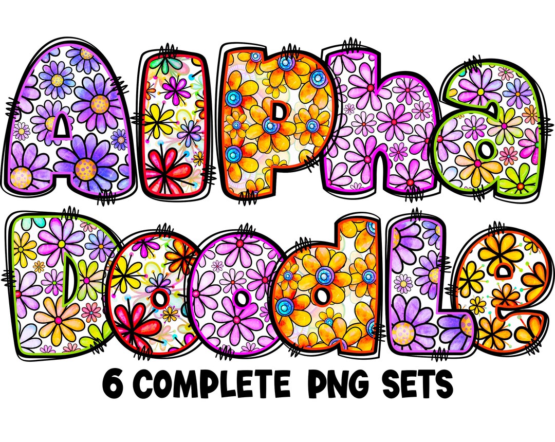 BUNDLE Spring Floral Alphabet PNG, Chubby Alpha Doodle, Doodle Flowers ...