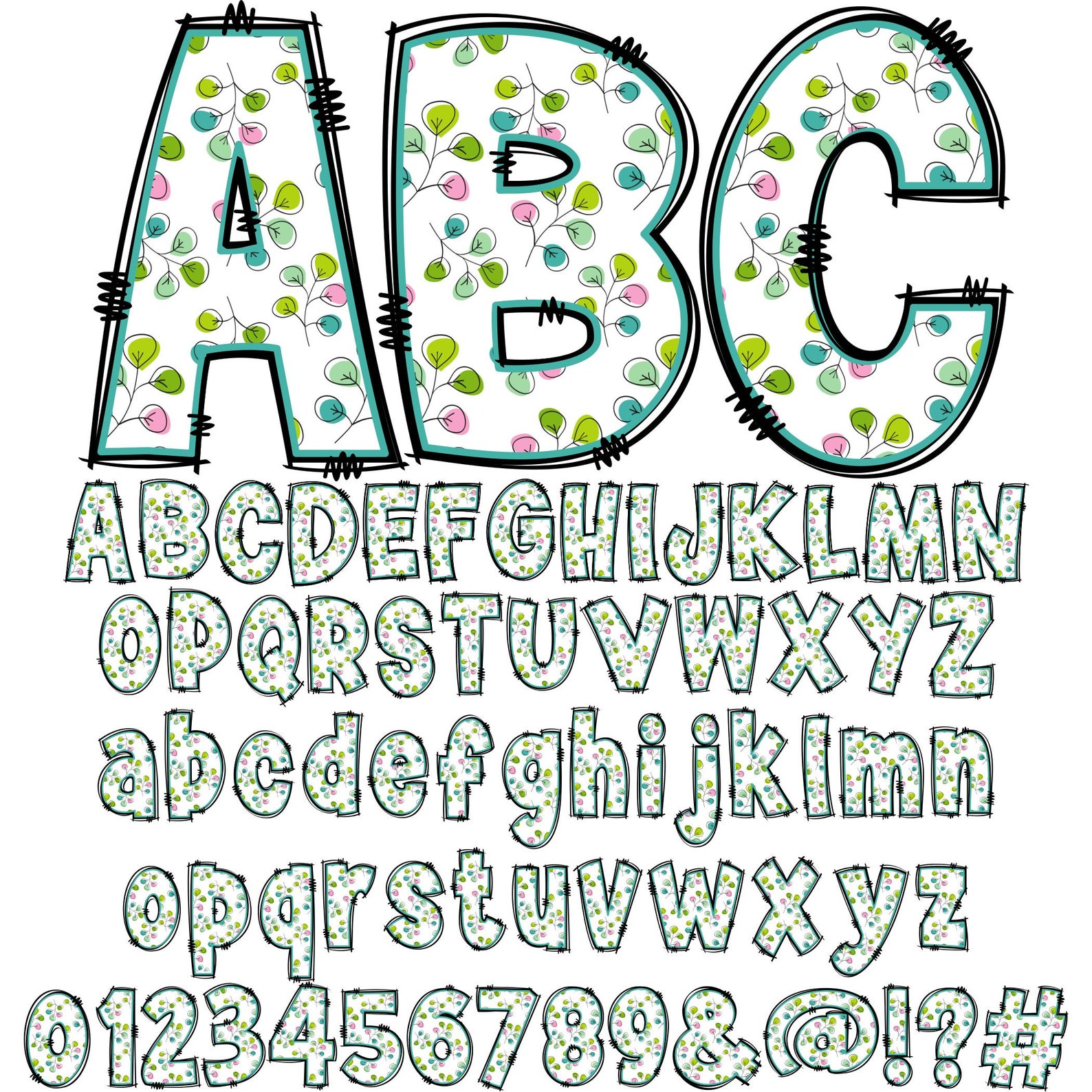 BUNDLE Spring Floral Alphabet PNG Doodle Alpha Doodle - Etsy