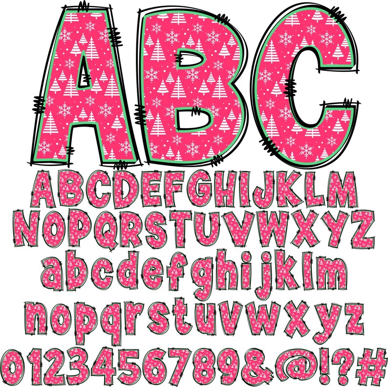 Pink Christmas Alphabet PNG, Christmas Letters, Christmas Doodle, PNG ...