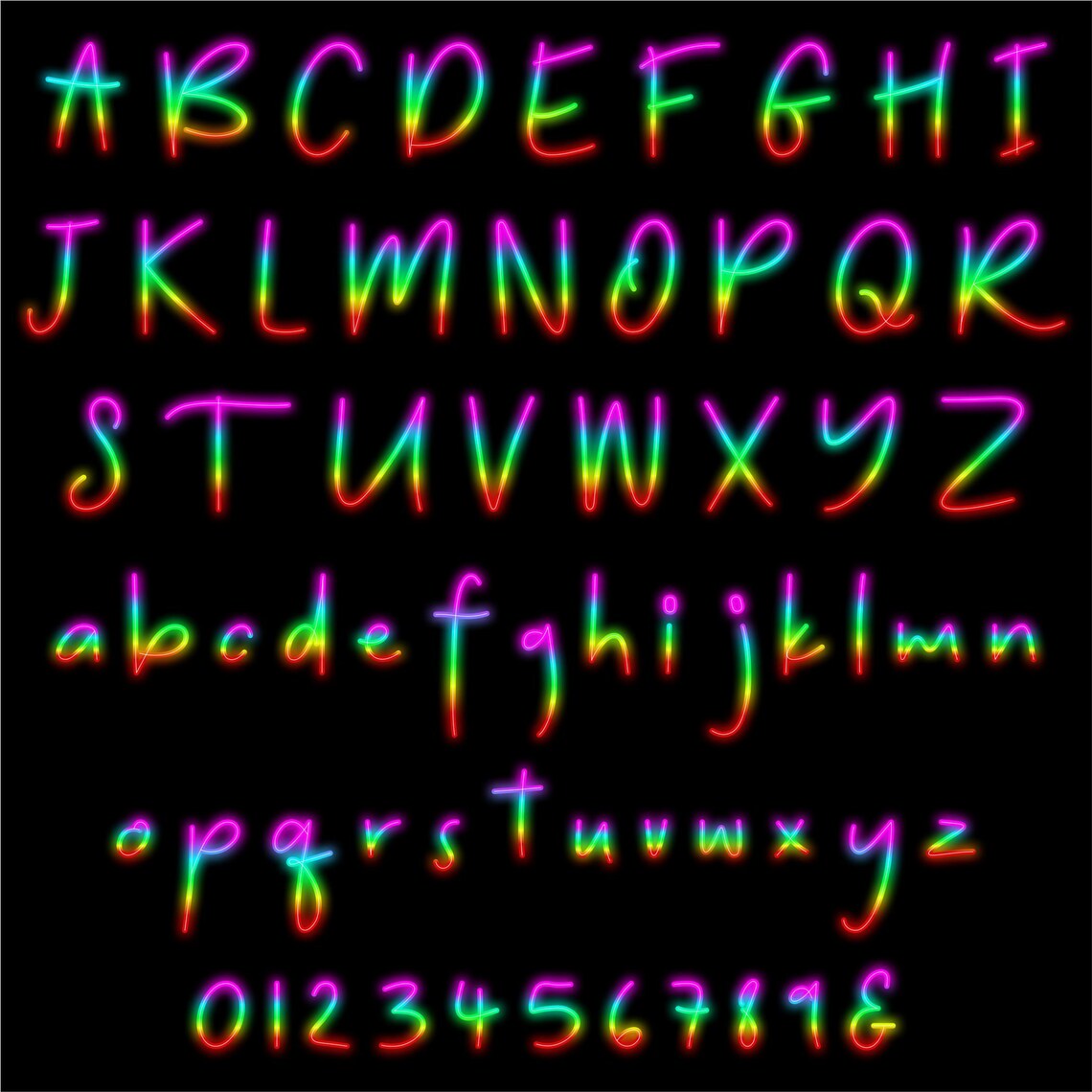 Neon Glow Effect Alphabet PNG Clip Art Letters Font Instant - Etsy