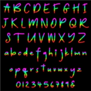 Neon Glow Effect Alphabet PNG Clip Art Letters Font Instant Download ...
