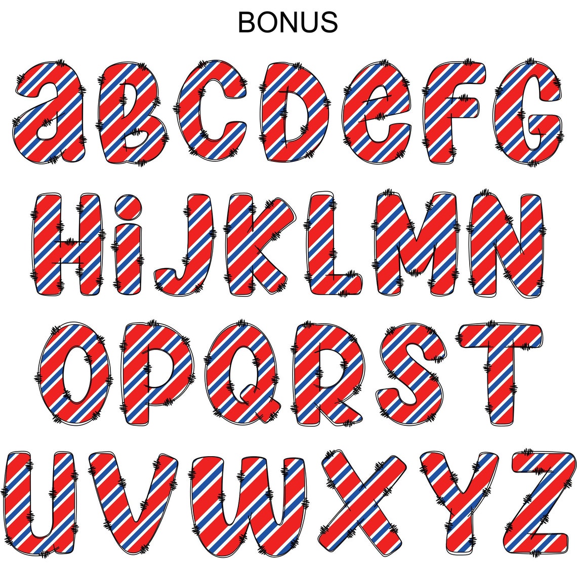 Patriotic Doodle Letters Alphabet PNG 4th of July - Etsy