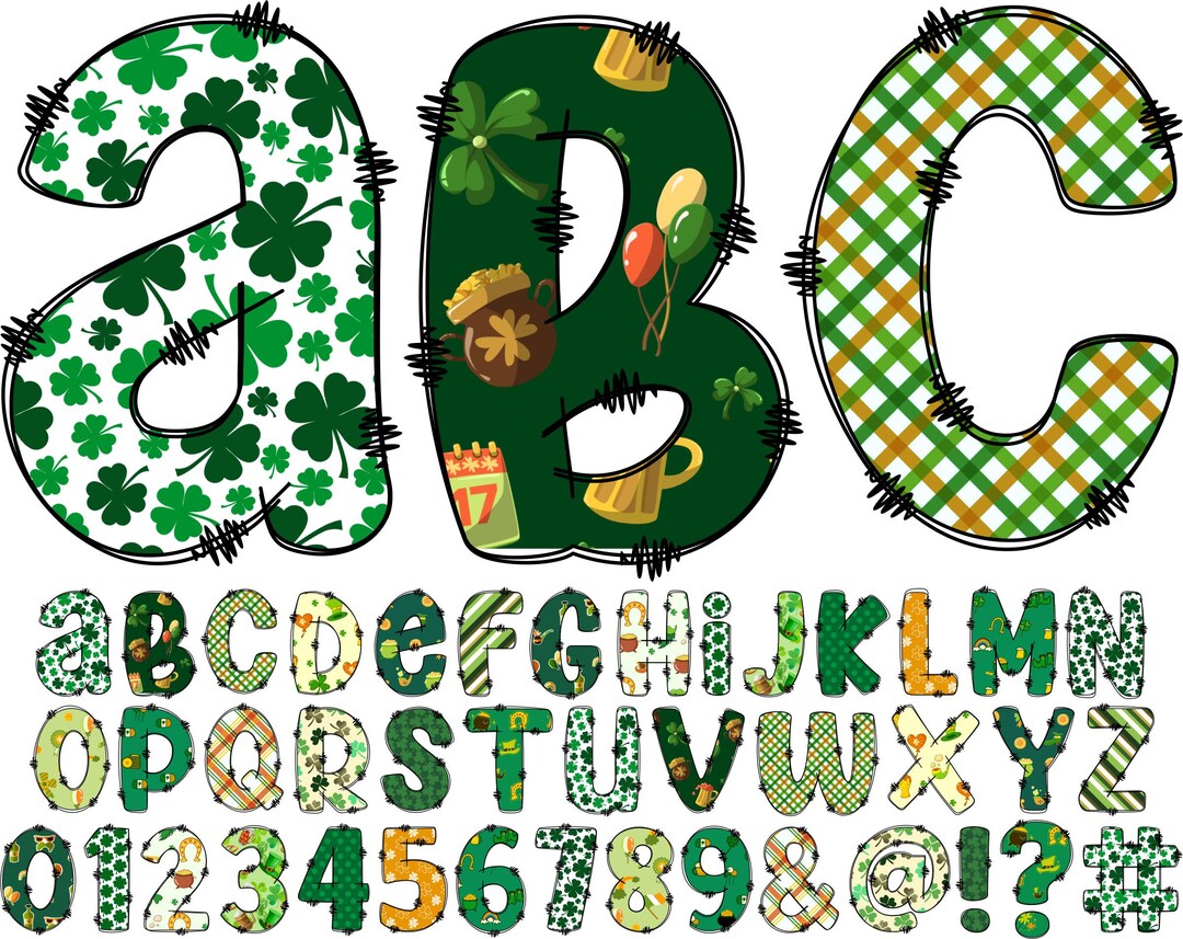 St Patrick's Day Letters PNG, Shamrock Alphabet Clip Art, Doodle, St ...