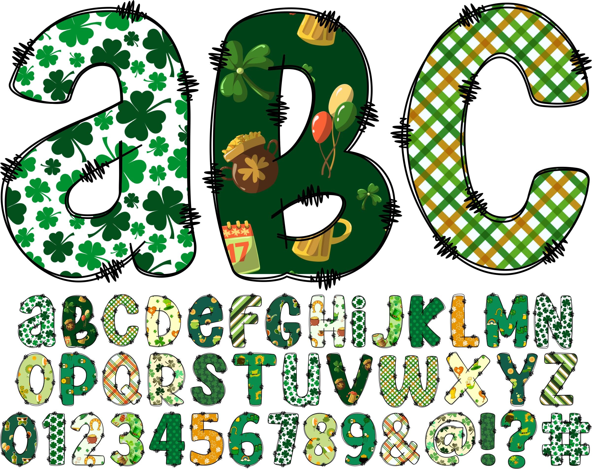 St Patrick's Day Letters PNG, Shamrock Alphabet Clip Art, Doodle, St ...