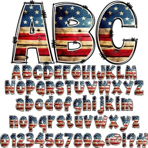 Patriotic Vintage Doodle Letters Alphabet PNG, 4th of July ...