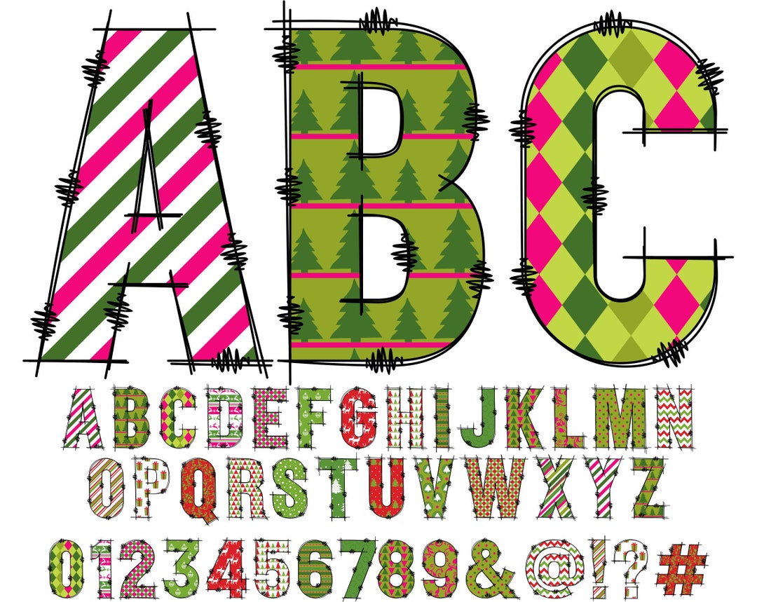 Christmas Clipart Letters PNG, Wrapping Paper Alphabet, Doodle Holidays ...