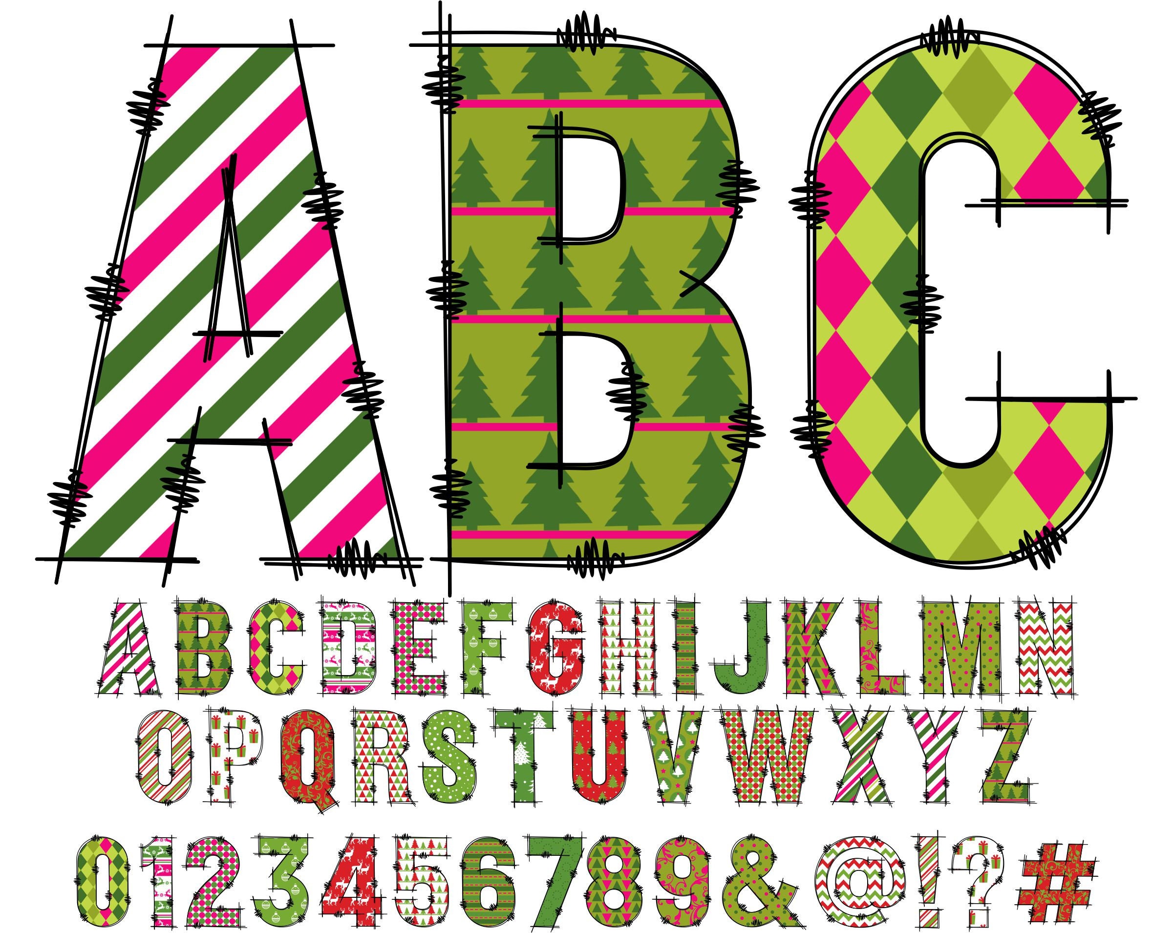 Christmas Clipart Letters PNG, Wrapping Paper Alphabet, Doodle Holidays ...