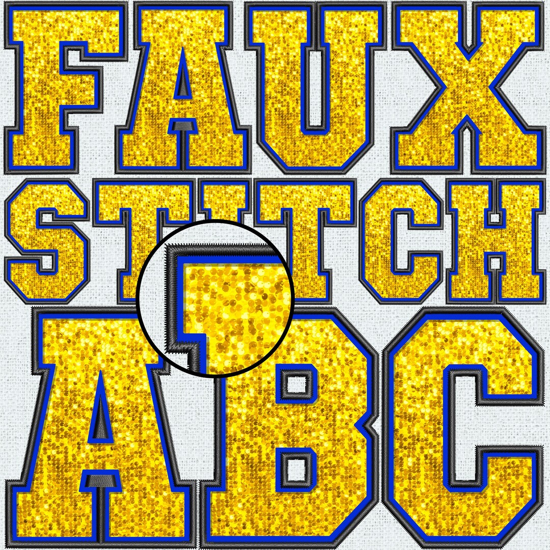 Faux Embroidery Yellow Blue Sequin Letters, Faux Sequin Patch, Blue ...