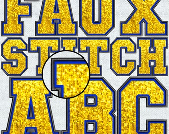 Faux Embroidery Blue White Sequin Letters, Faux Sequin Patch, Blue Faux ...