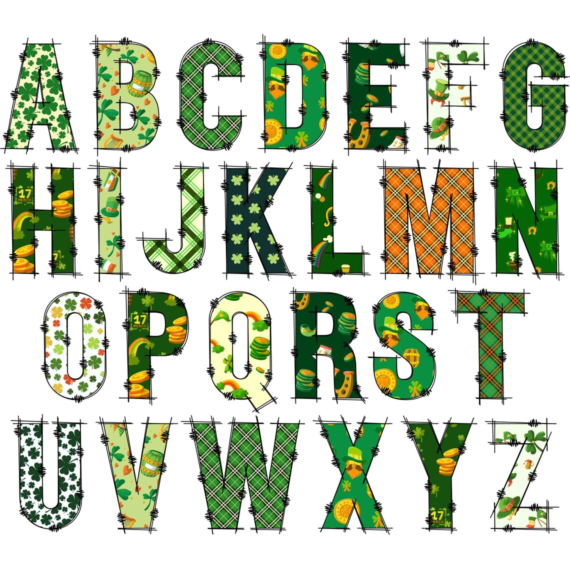 St Patrick's Day Letters PNG Shamrock Alphabet Clip Art - Etsy