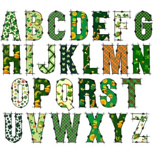 St Patrick's Day Letters PNG, Shamrock Alphabet Clip Art, Doodle ...