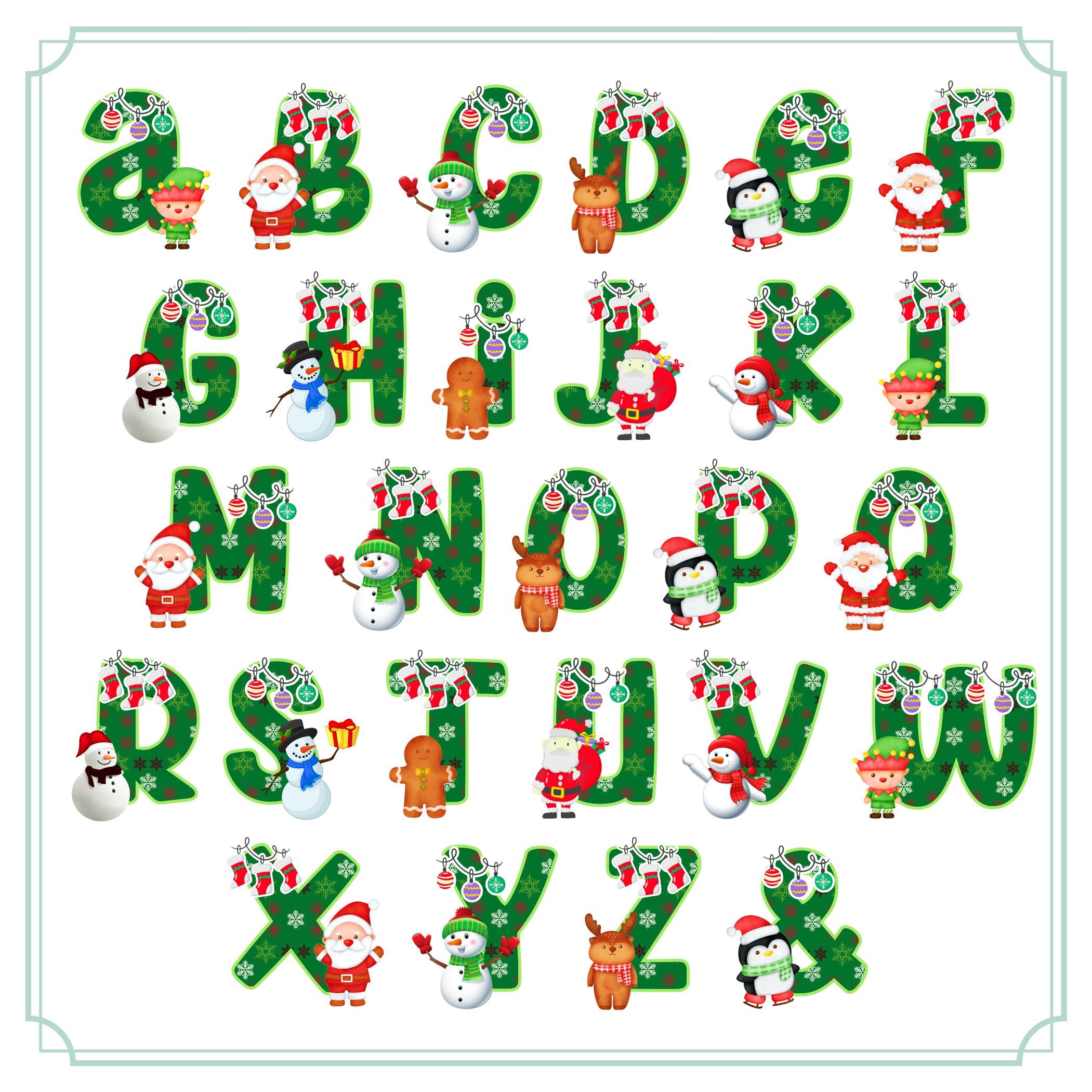 Christmas Watercolor Letters PNG Santa North Pole Alphabet - Etsy